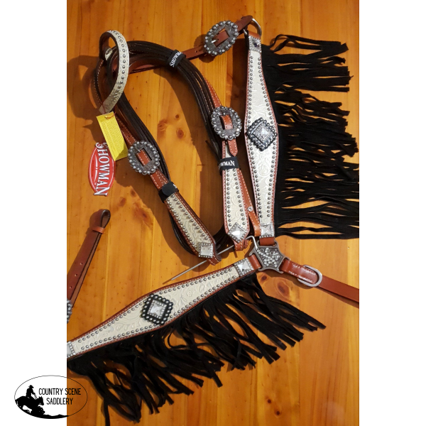 NEW! Showman ® Medium leather headstall and breast collar set with ...