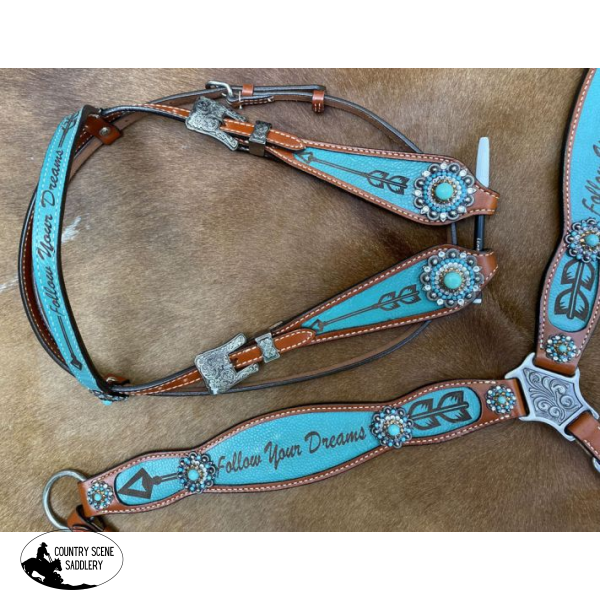 Showman ® Browband headstall and breast collar set. Features Turquoise ...