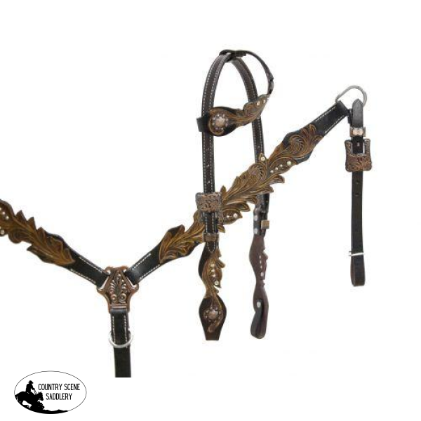 Showman ® One ear headstall with cut out filigree tooling accented with ...